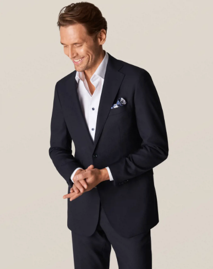 navy blue shirt with white buttons